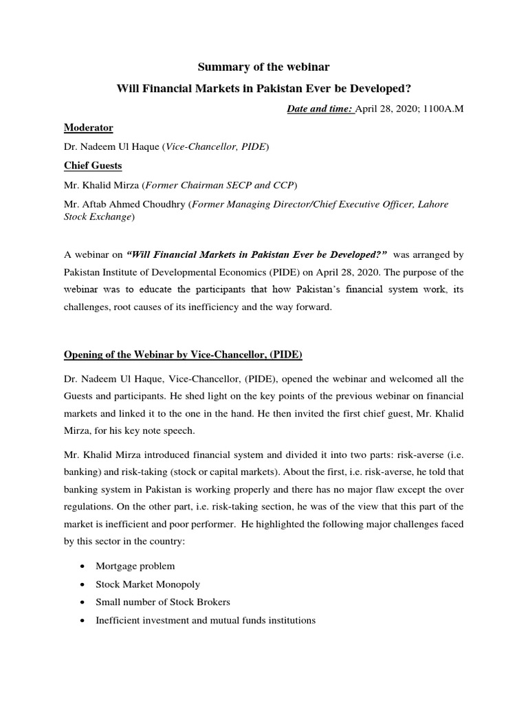 Umair - Summary of The Webinar - File | PDF | Money | Financial Markets