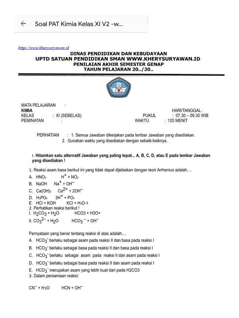 Soal PAT Kimia Kelas XI V2 | PDF