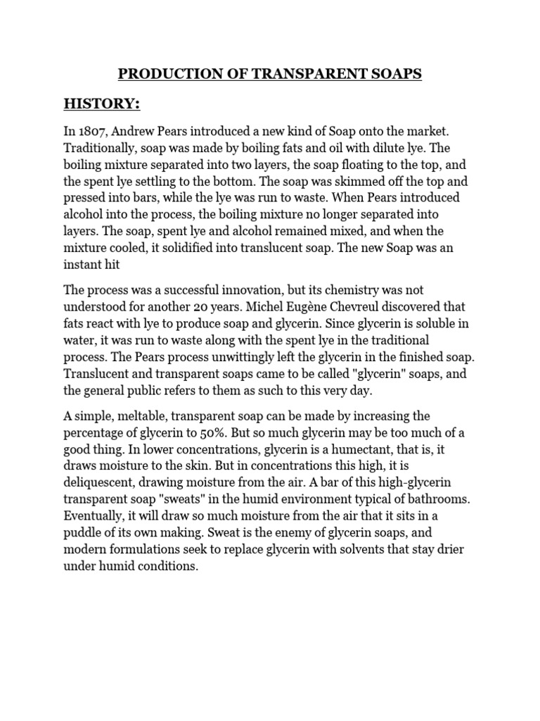 Production Of Transparent Soaps Pdf Soap Glycerol