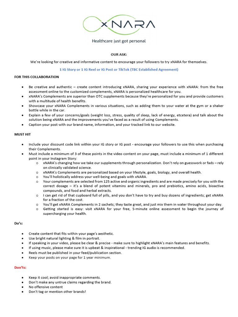 Influencer Brief Final 2023 | PDF | Dietary Supplements | Nutrients