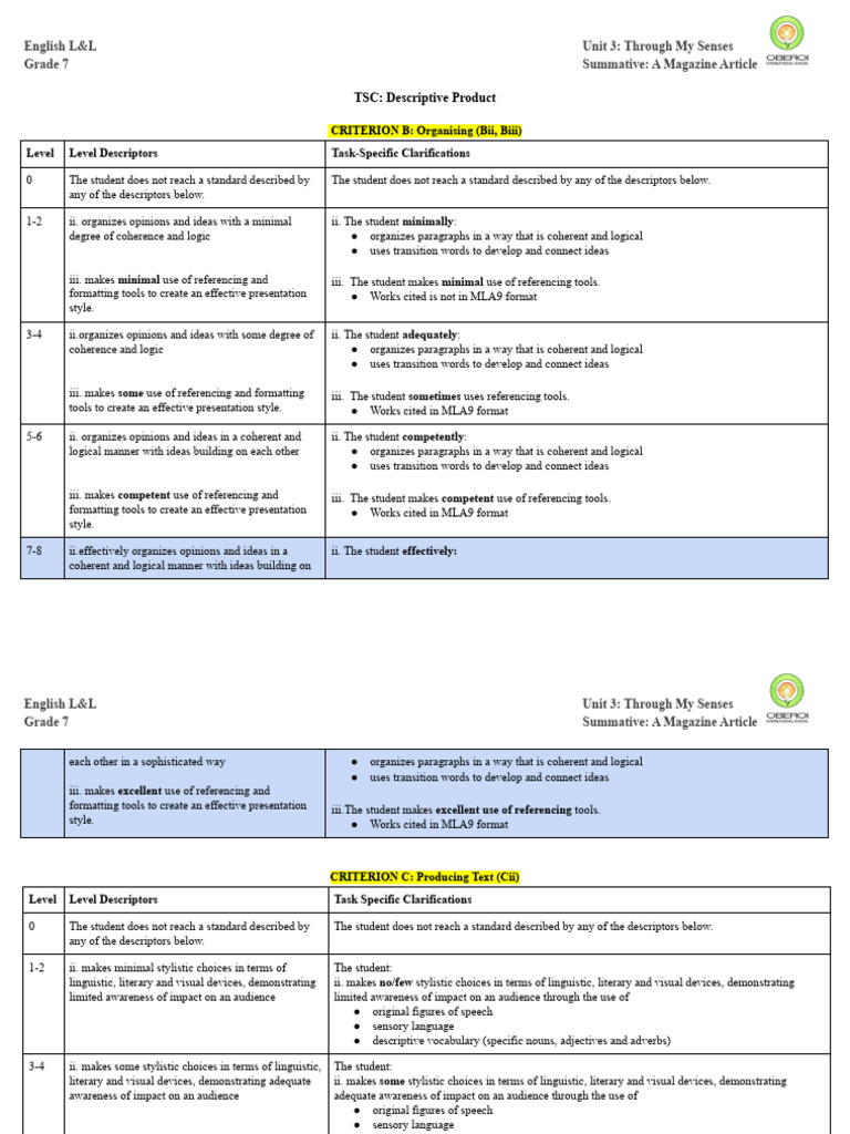 Descriptive Writing Summative TSC | PDF | Linguistics | Adjective