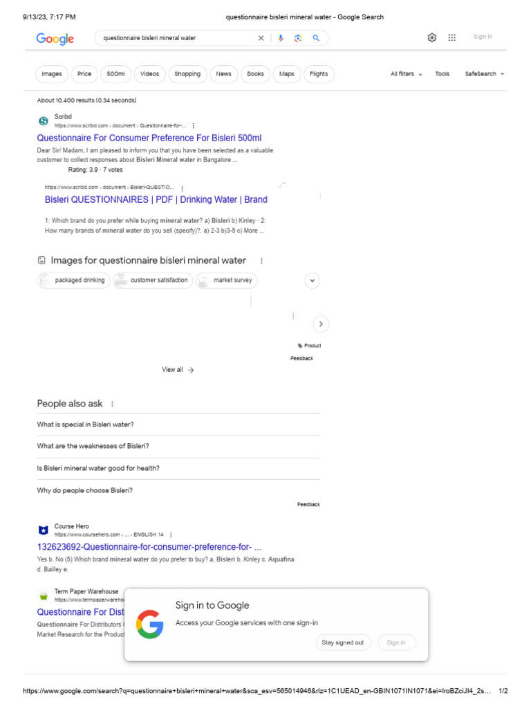 Questionnaire For Consumer Preference For Bisleri 500ml | PDF | Brand ...