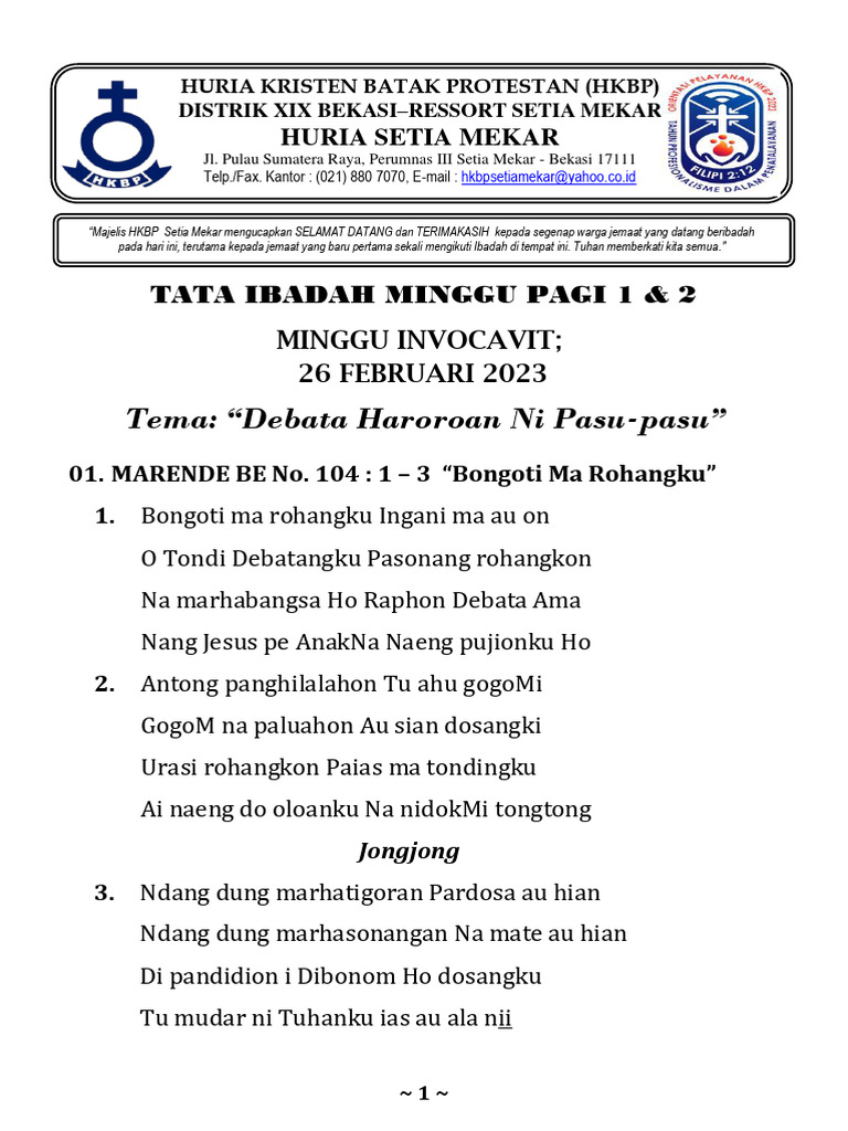Tata Ibadah Pagi 1 & 2 26 Februari 2023 | PDF