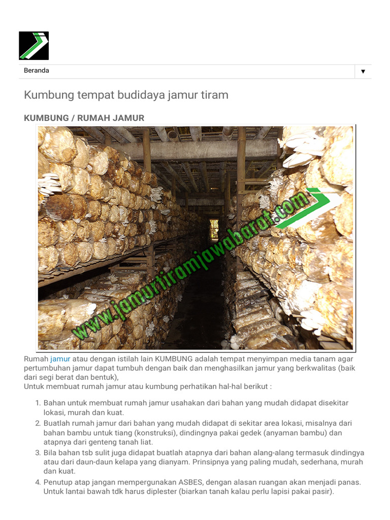 Kumbung Tempat Budidaya Jamur Tiram | PDF