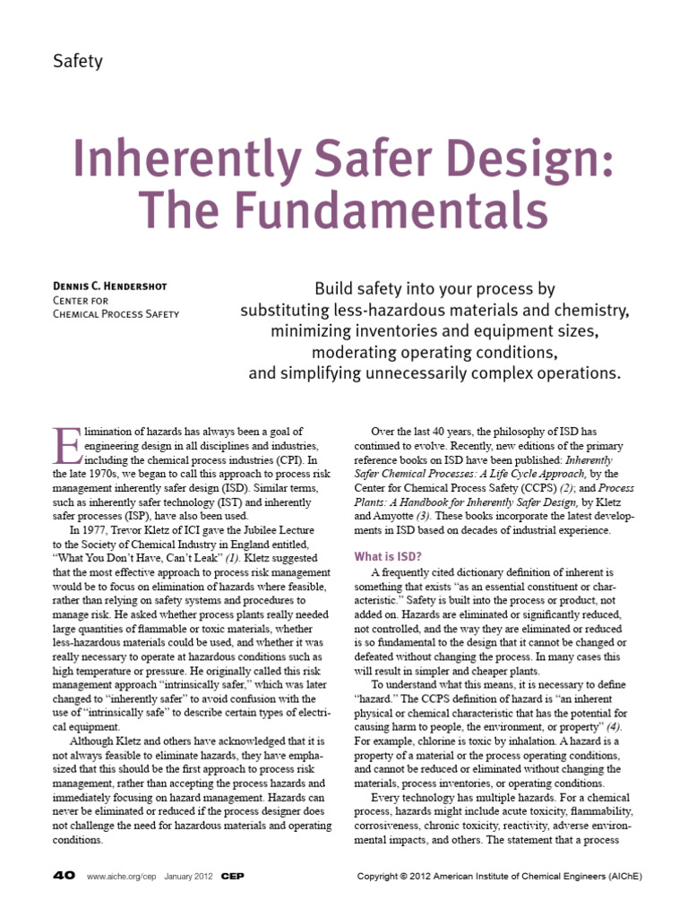 Inherently Safer Design: The Fundamentals: Safety | PDF | Hazards ...
