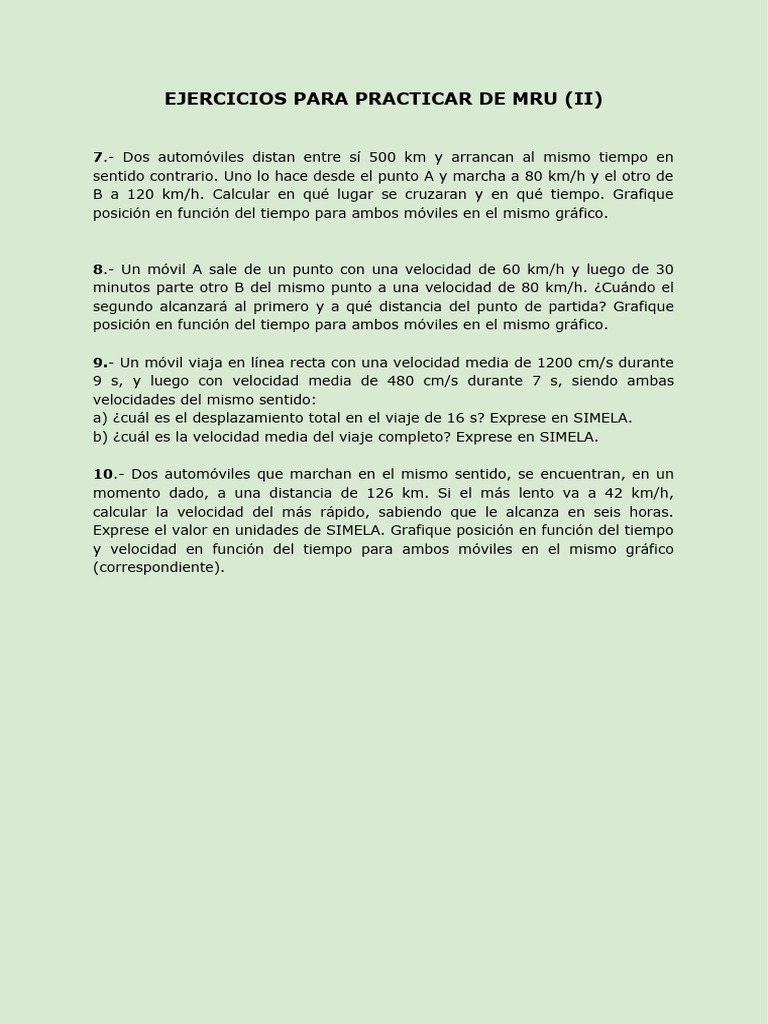 Ejercicios para Practicar de Mru (II) | PDF