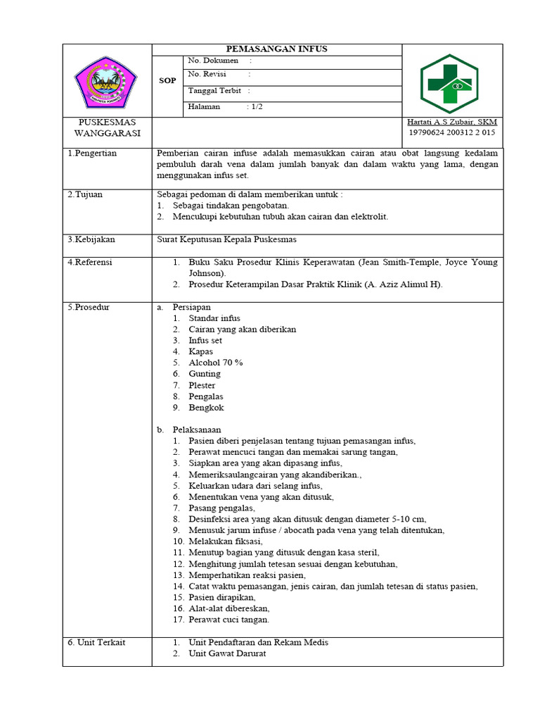Panduan Pemasangan Infus di Puskesmas | PDF