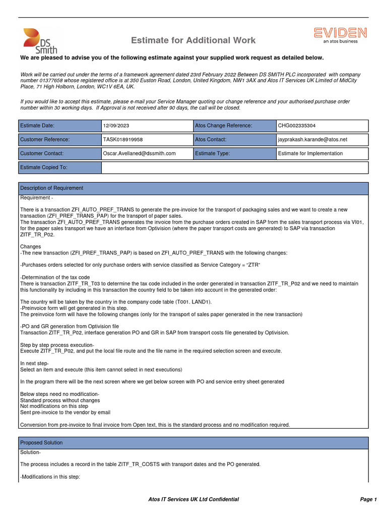 Estimate for IT Service Changes | PDF | Specification (Technical ...