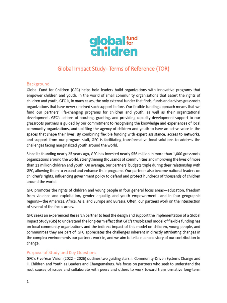 Global Impact Study TOR - FINAL For Website | PDF | Empowerment | Ethnography