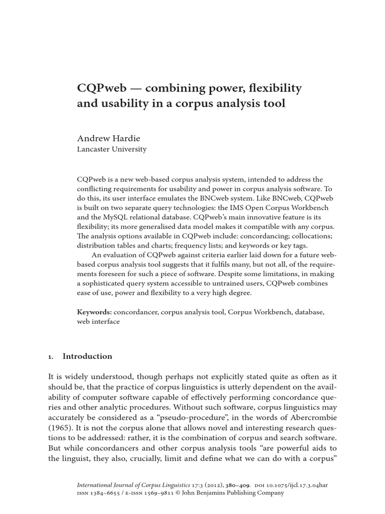 CQPweb - Combining Power, Flexibility and Usability in A Corpus Analysis Tool | PDF | World Wide ...