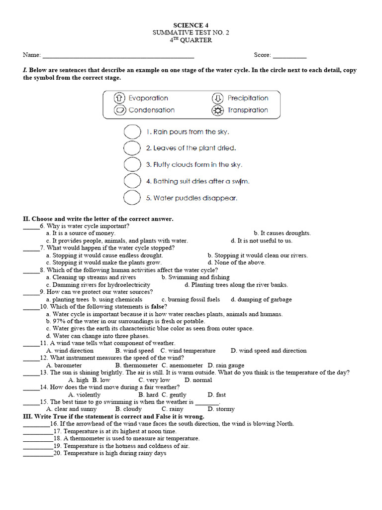 Quarter 4 Summative Test No.2 | PDF | Water | Wound