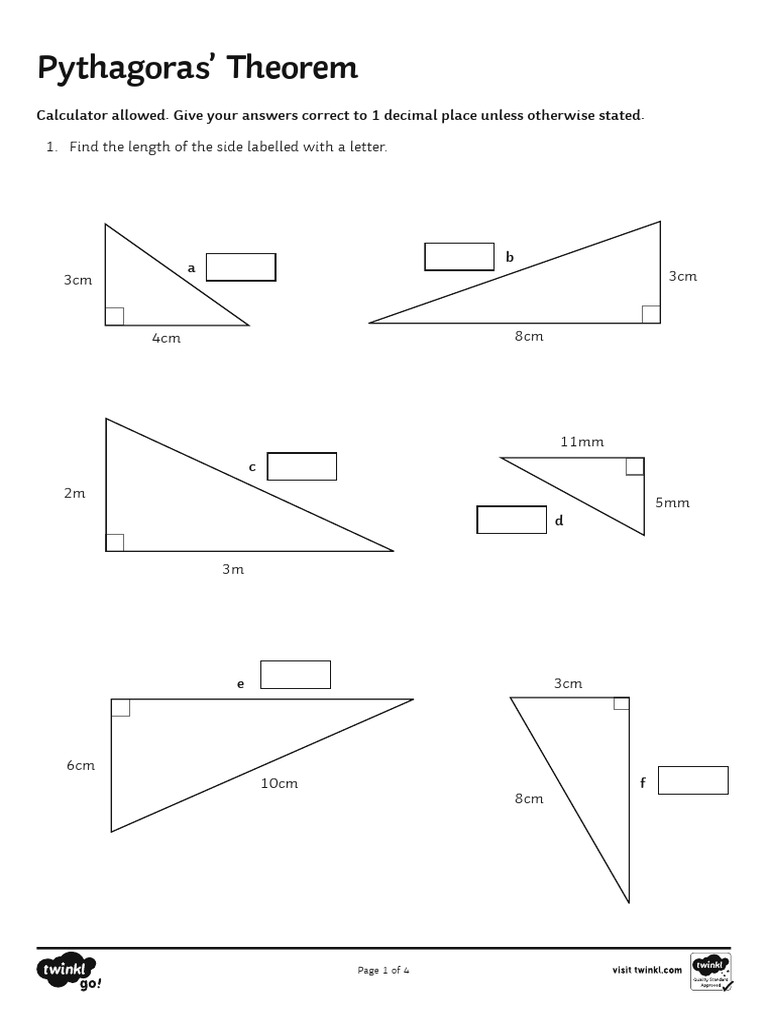 Pythagoras Theorem Exercises Worksheet | PDF | Home & Garden