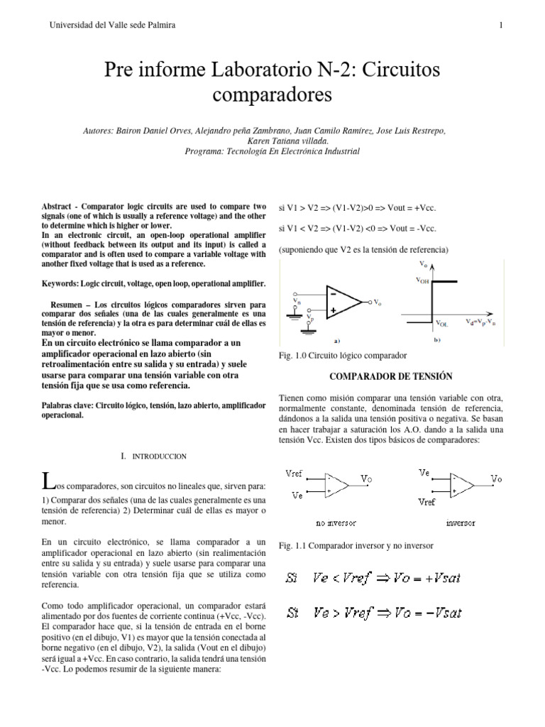 Lab#2 Circuitos Comparadores Villada, Peña, Ramirez, Orves, Restrepodef | PDF | Ciencias de la ...
