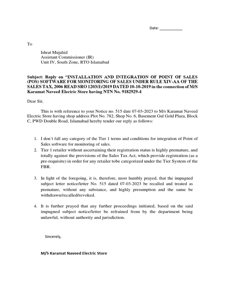 FBR Notice Reply | PDF