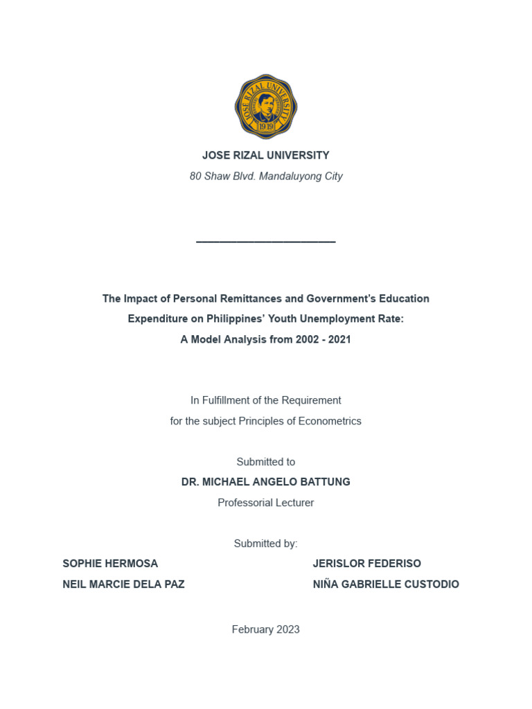 Youth Unemployment Econometrics - Eco C314-301o | PDF | Coefficient Of Determination ...