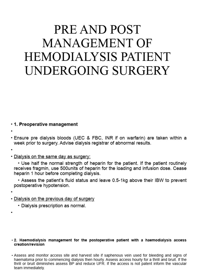 Pre and Post Management of Hemodialysis Patient Undergoing | PDF