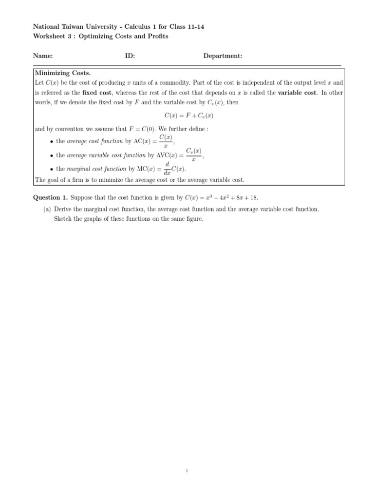 Worksheet 3-Optimizing - Cost-and-Profit | PDF | Profit (Economics ...