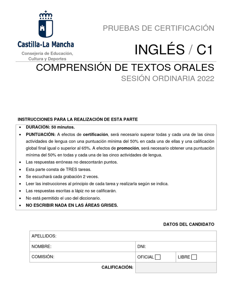 Inglés C1: Comprensión de Textos Orales | PDF