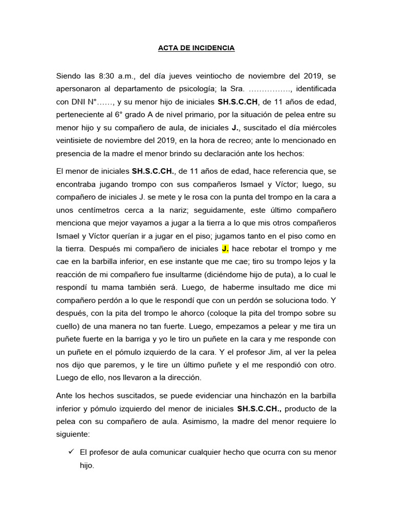 Acta de Incidencias | PDF