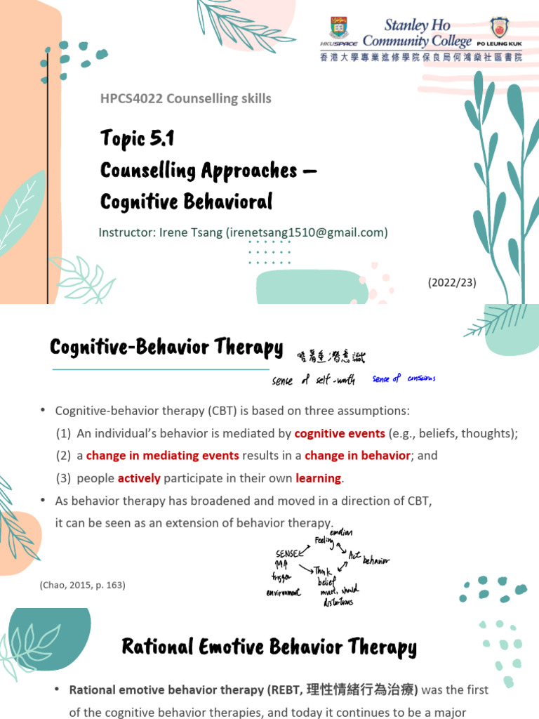 HPCS4022 CounSkills 05.1 Cog Beh Handout | PDF | Cognitive Therapy ...