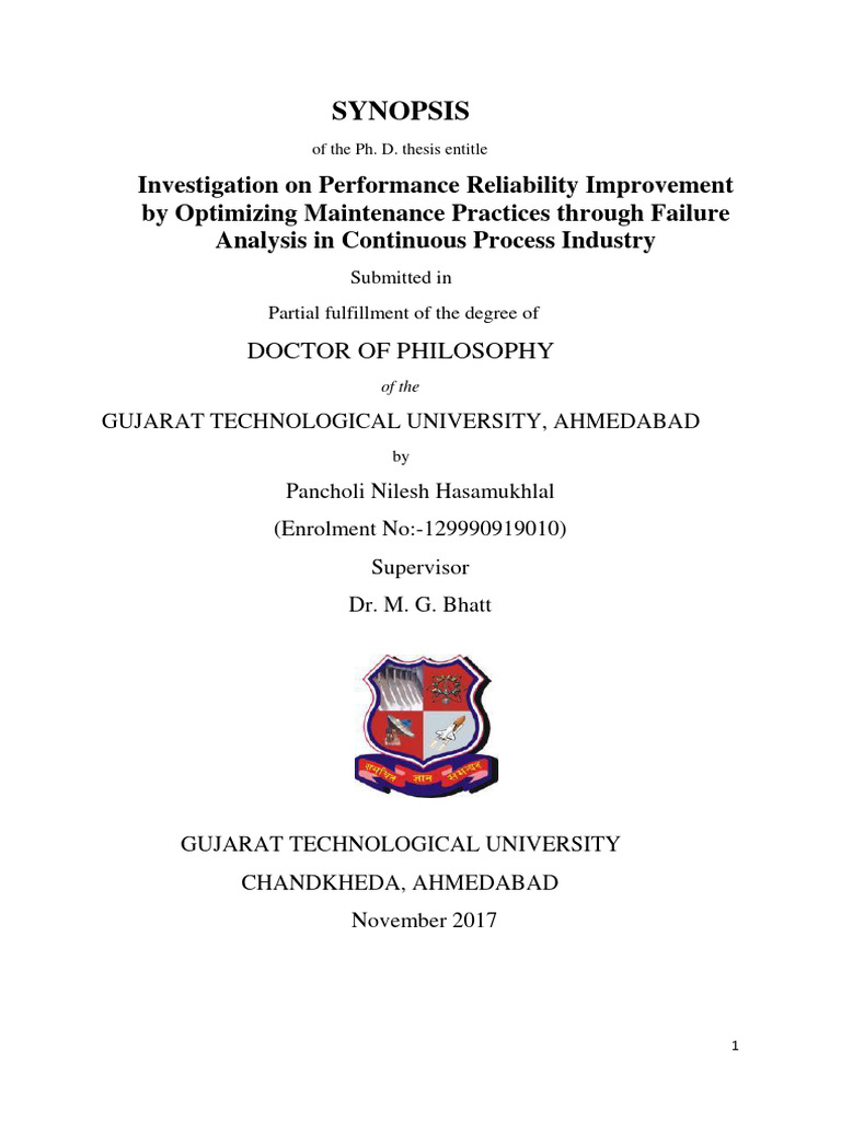 PHD Synopsis - Nilesh Pancholi - 129990919010 - 339919 | PDF | Reliability Engineering | Systems ...