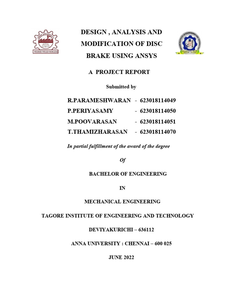 Disc Brake Design and Analysis with ANSYS | PDF | Friction | Classical ...
