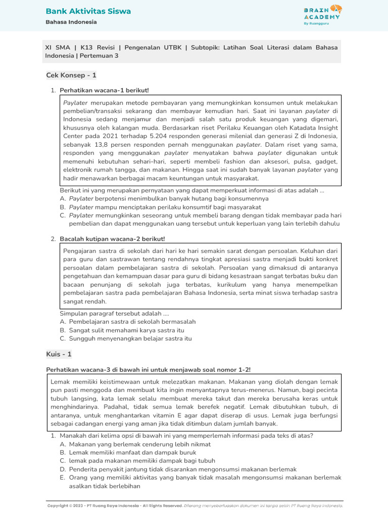 11KR13IND3201BS - V1 - Pertemuan 03 - Pengenalan UTBK | PDF