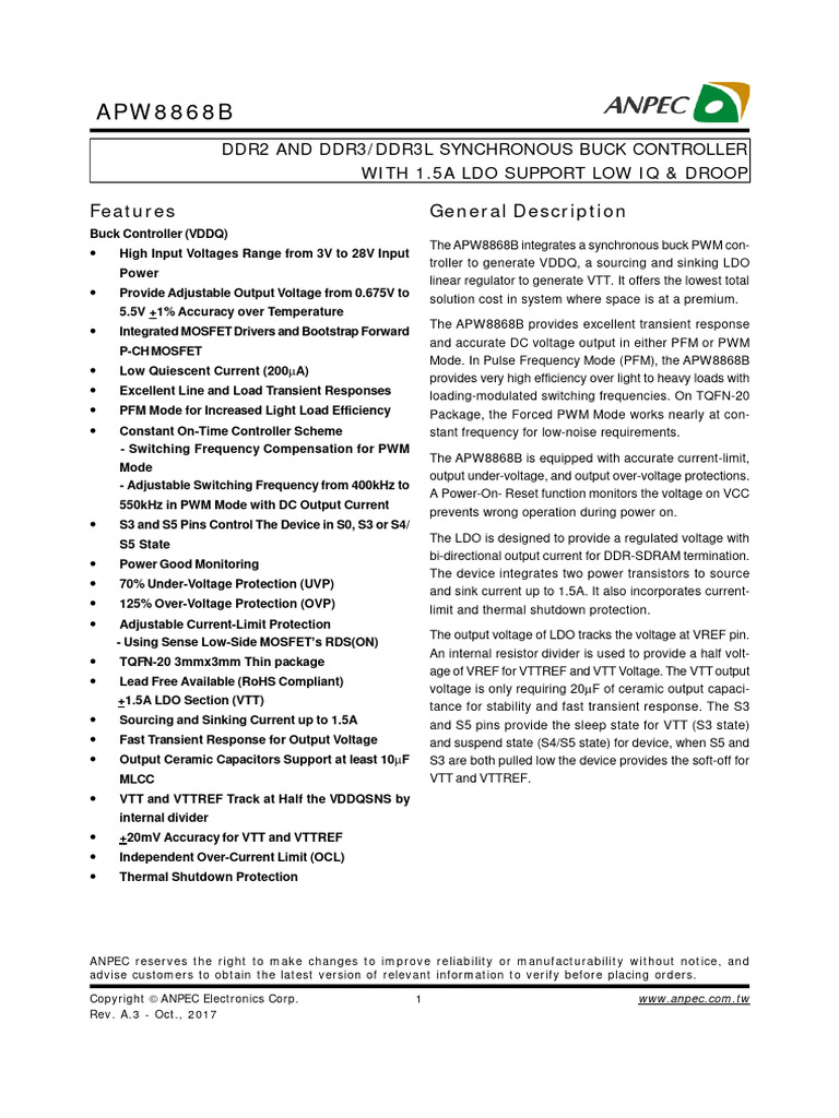 Sinopower Semicon APW8868BQBI TRG - C2842165 | PDF | Electronics | Electromagnetism
