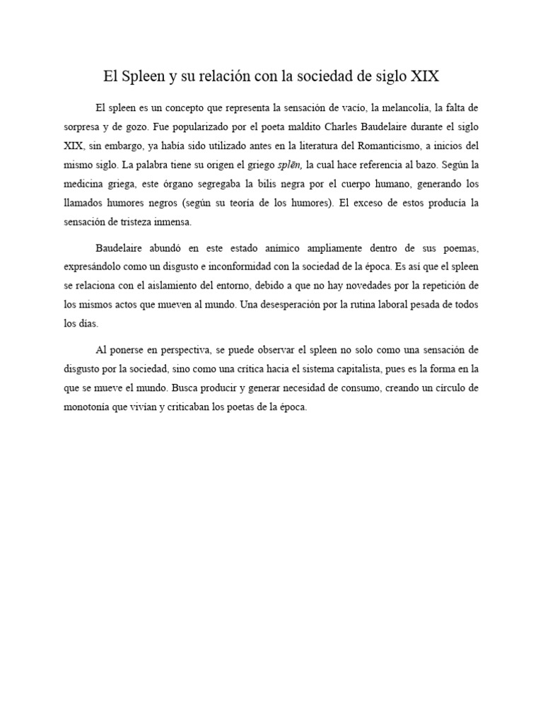 El Spleen y Su Relación Con La Sociedad de Siglo XIX - Sam Salazar ...