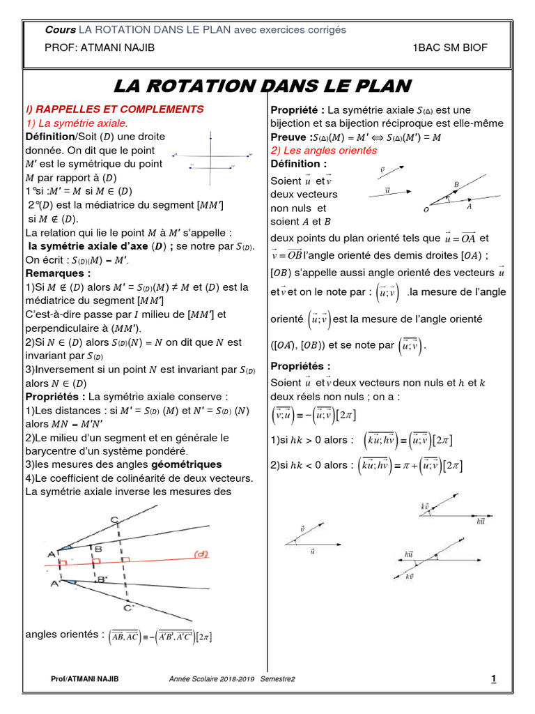 Rotation dans le plan : Cours et exercices | PDF | Angle | Euclide