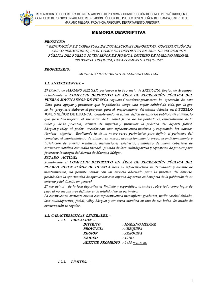 2 Memoria Descriptiva 20220214 153142 527 | PDF | Hormigón | Infraestructura