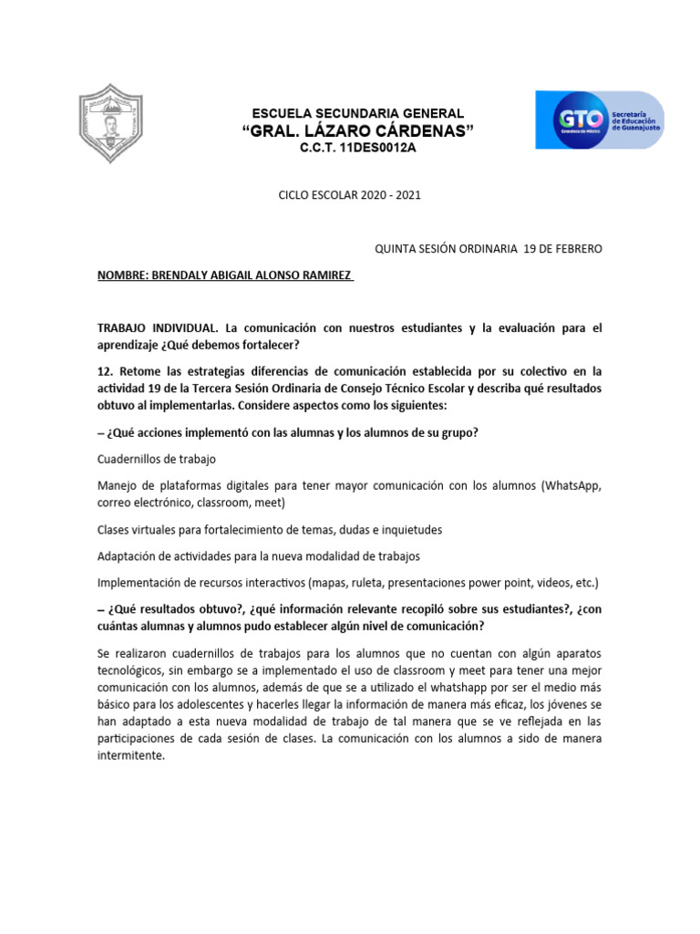 Cte.5 Comunicacion - Individual | Descargar gratis PDF | Comunicación | Evaluación