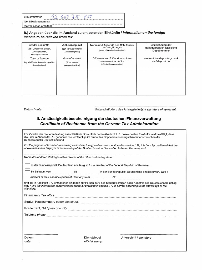 Ansässigkeitsbescheinigung 2 (18445) | PDF