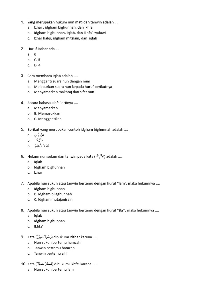 25 Soal Pilihan Ganda Tajwid | PDF