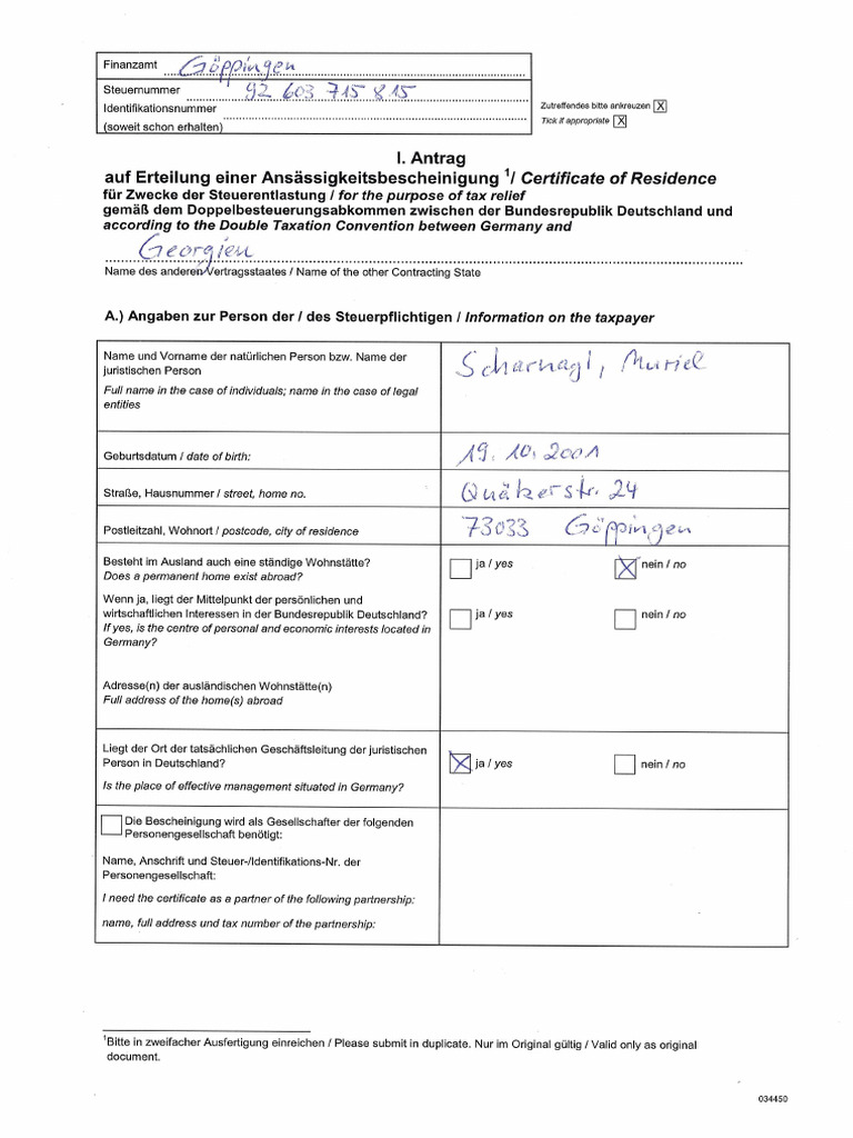 Ansässigkeitsbescheinigung 1 (18444) | PDF