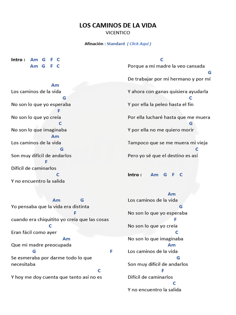 Los Caminos de La Vida - Letra y Acordes | PDF