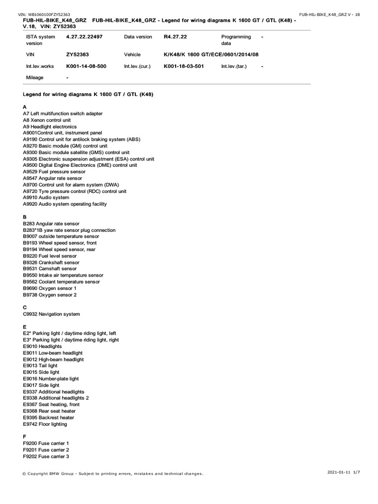 Legend For Wiring Diagrams K1600GT (K48) | PDF | Electrical Connector | Electricity
