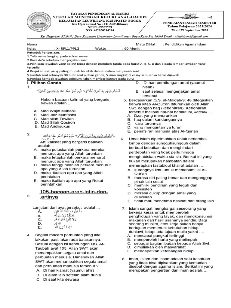 Soal Pts Kls X 2023 | PDF