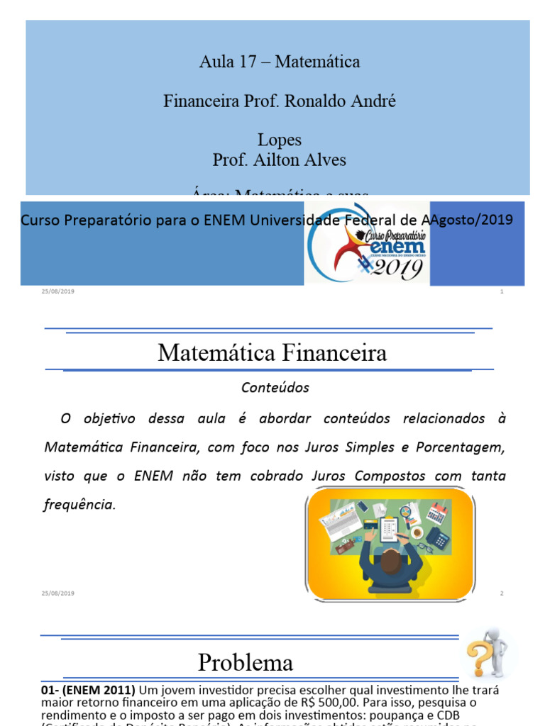 Aula17 Matemática Financeira | PDF | Juros | Comprovante de depósito