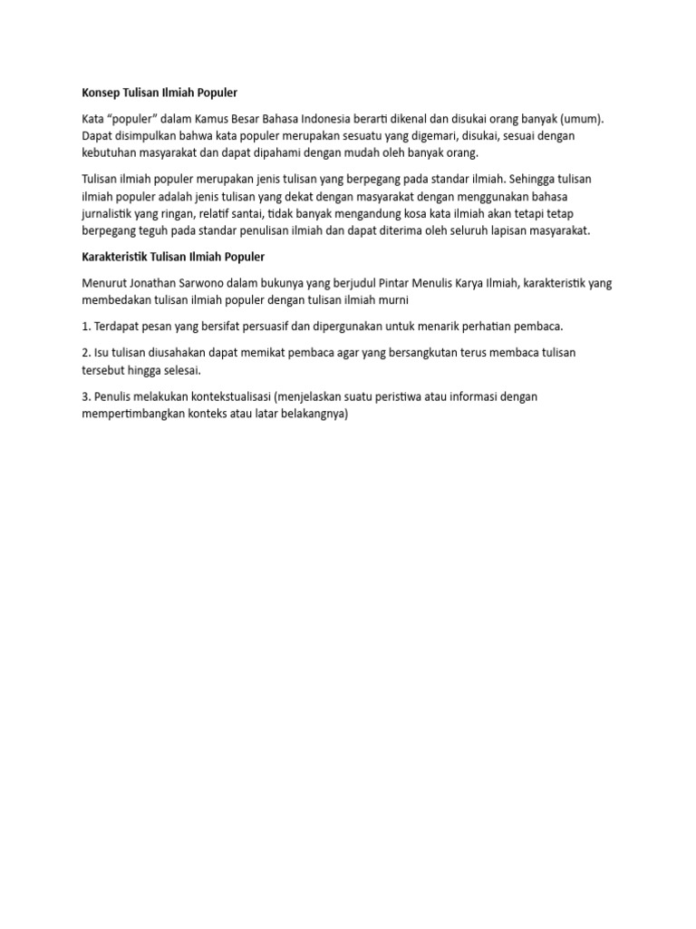 Konsep Tulisan Ilmiah Populer | PDF