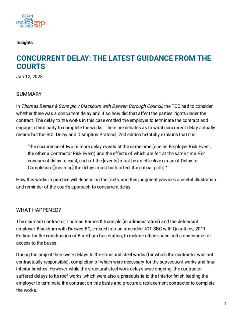 Concurrent Delay The Latest Guidance From The Courts | PDF | Breach Of ...