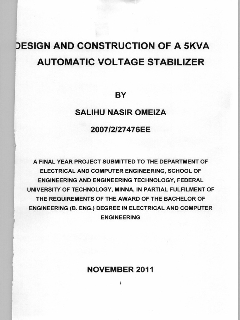 Esign and Construction of A 5kva Automatic Voltage Stabilizer | PDF | Rectifier | Manufactured Goods