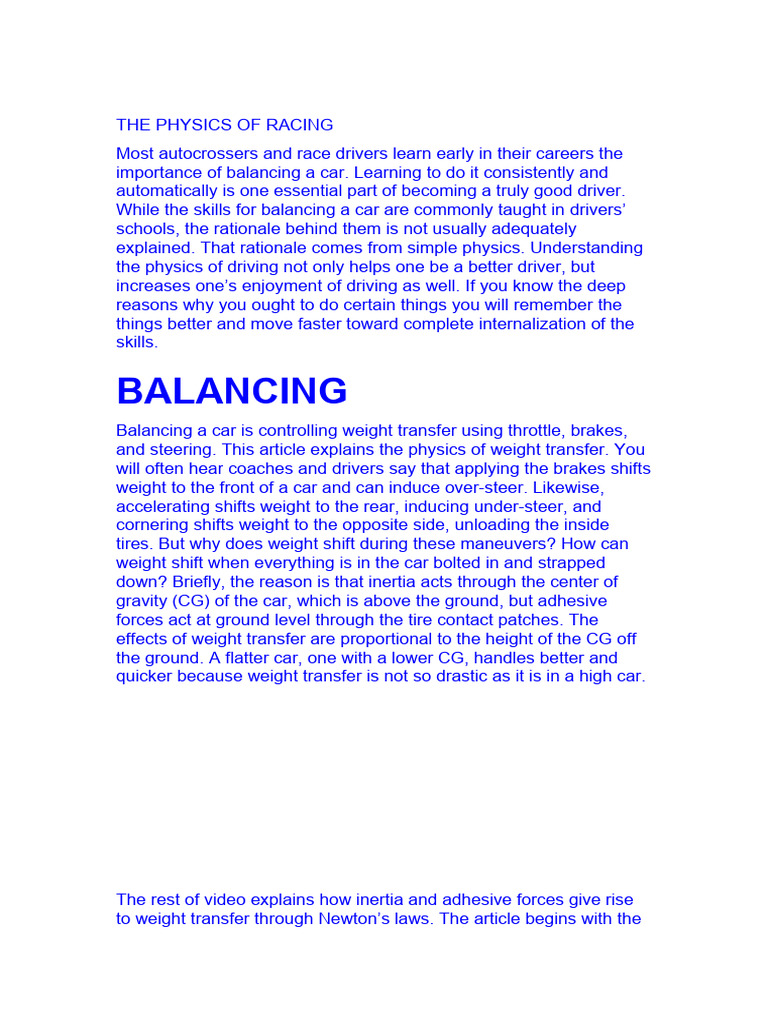 The Physics of Racing | PDF | Force | Gravity