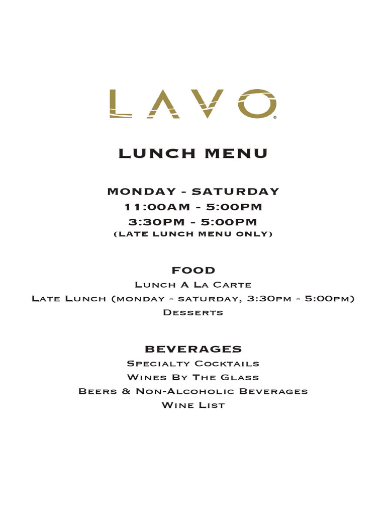 LAVO MENU LUNCH With Links | PDF | Wine | Fermented Drinks