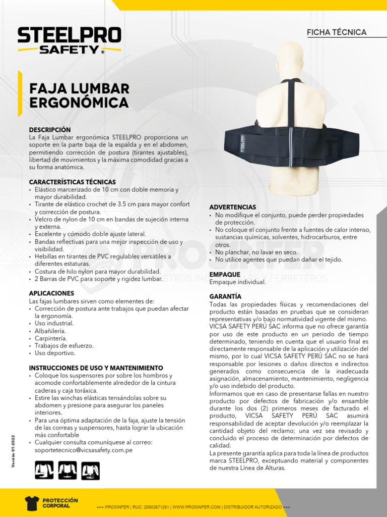 Faja Lumbar Ergonomica Steelpro Ficha Tecnica | PDF | Factores humanos ...