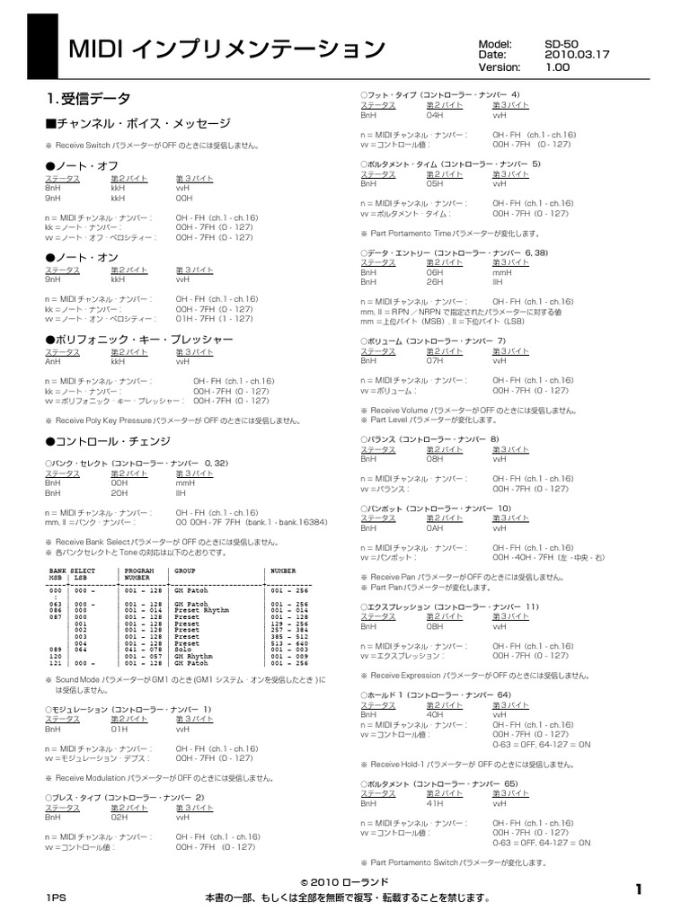 SD-50 MIDI Implementation | PDF