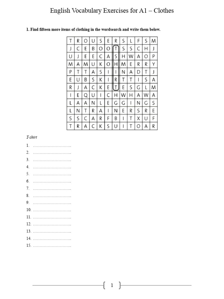 English Vocabulary Exercises For A1 - Clothes | PDF | Clothing | Fashion