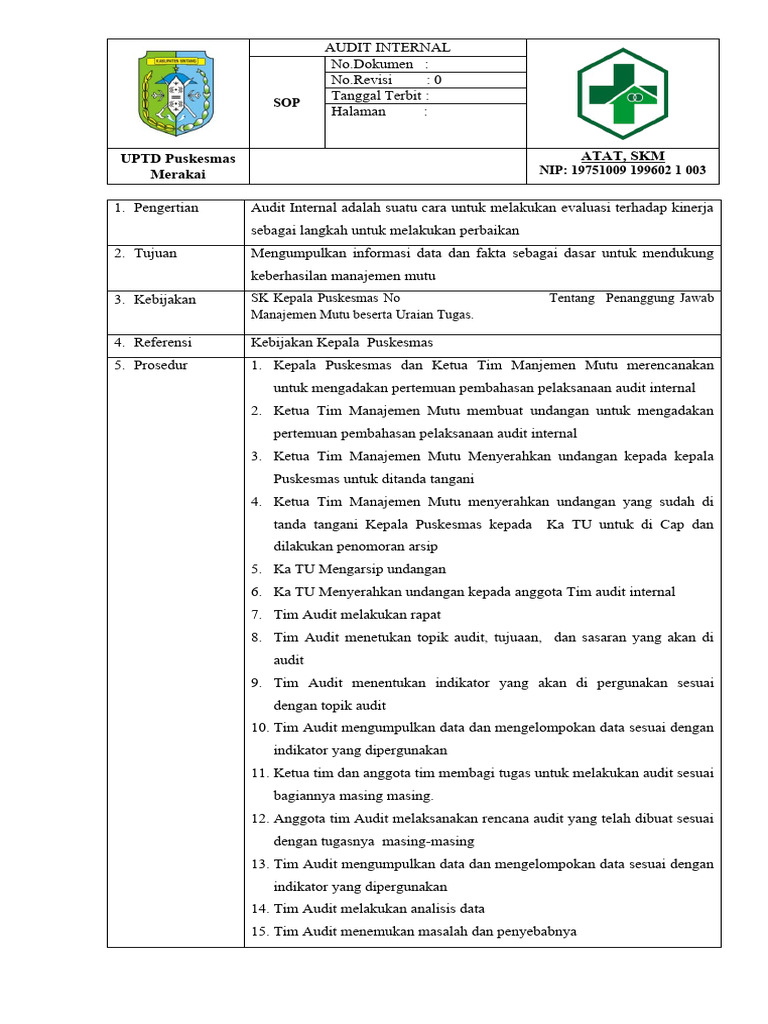 Prosedur Audit Internal Puskesmas | PDF | Teknologi & Rekayasa