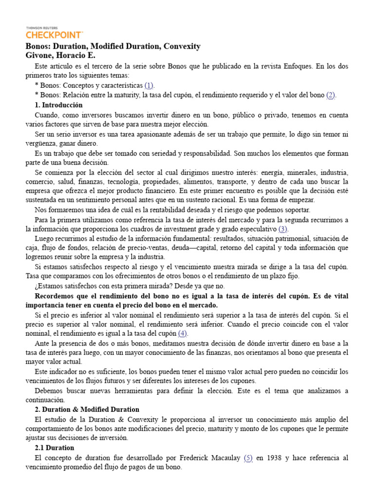 Bonos Duration Modified Duration Convexity | PDF | Interés | Tasas de ...