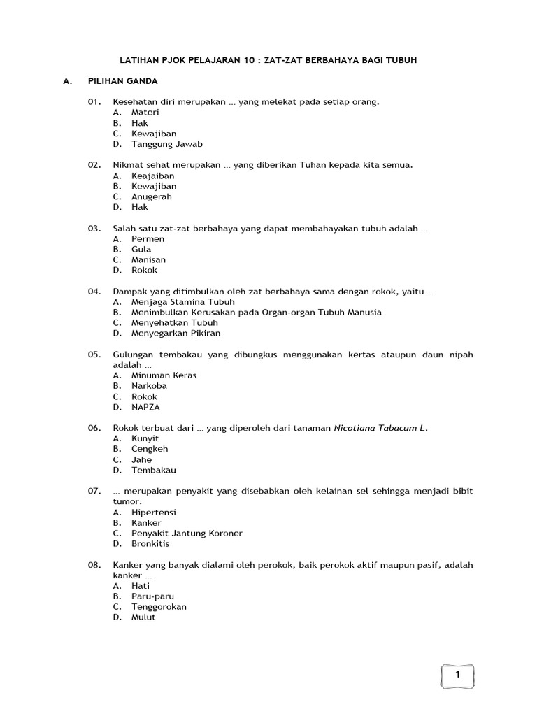 Latihan PJOK Kelas 5 Pelajaran 10 | PDF